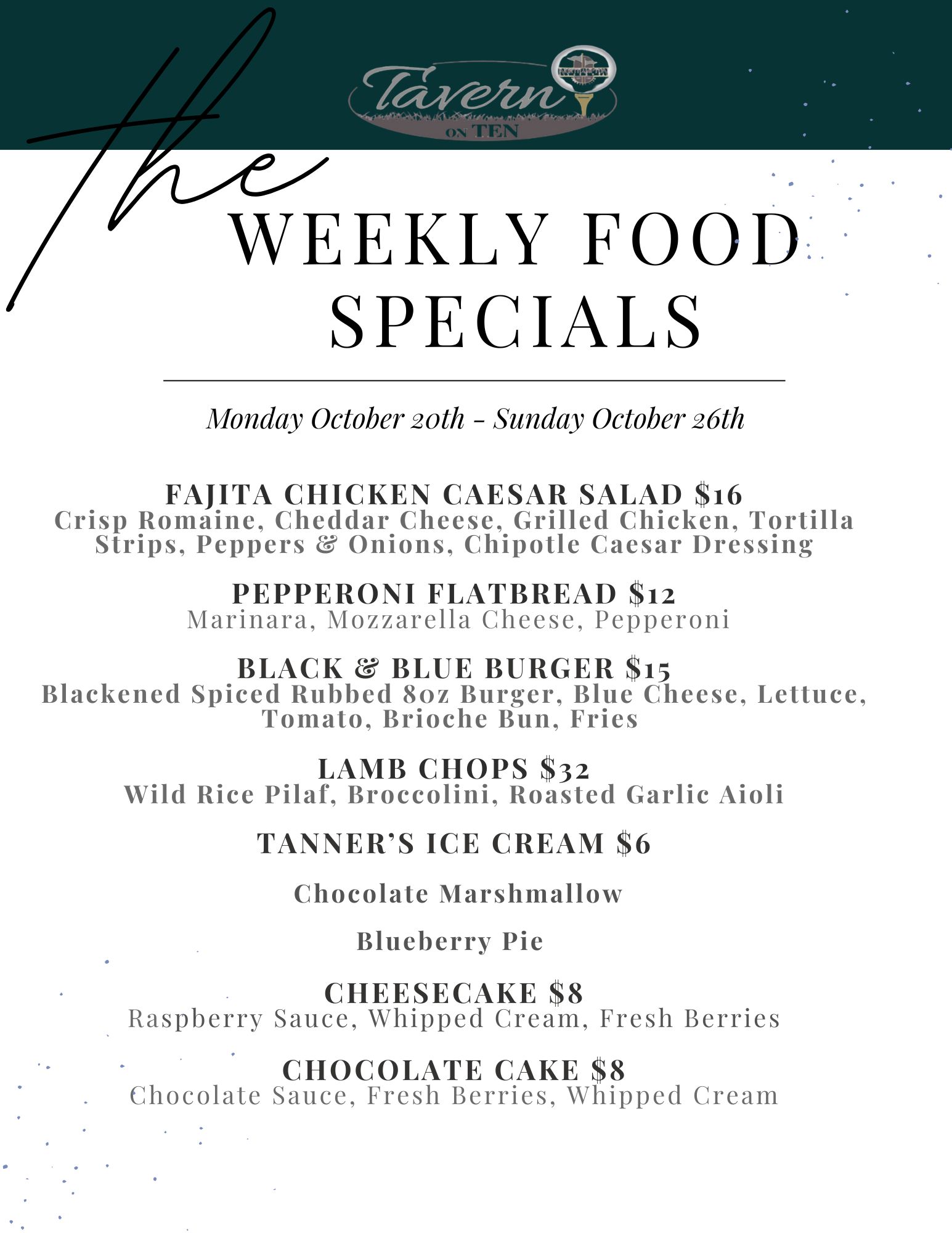 Special Menus - Northampton Valley Country Club